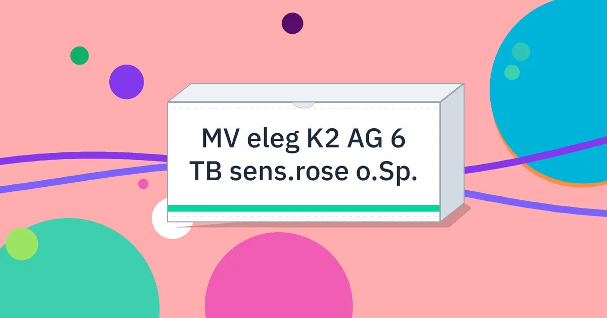 Symbolbild: Packung mit der Aufschrift MV eleg K2 AG 6 TB sens.rose o.Sp. (PZN 14699423) – Verfügbarkeit und Bezug in Apotheken in Frankfurt am Main