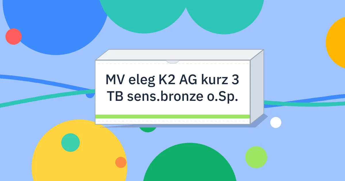 Symbolbild: Packung mit der Aufschrift MV eleg K2 AG kurz 3 TB sens.bronze o.Sp. (PZN 14716475) – Verfügbarkeit und Bezug in Apotheken in Frankfurt am Main