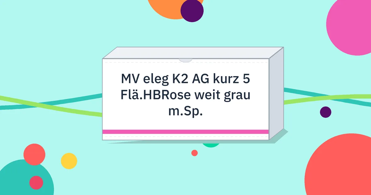 Symbolbild: Packung mit der Aufschrift MV eleg K2 AG kurz 5 Flä.HBRose weit grau m.Sp. (PZN 18926152) – Verfügbarkeit und Bezug in Apotheken in Frankfurt am Main