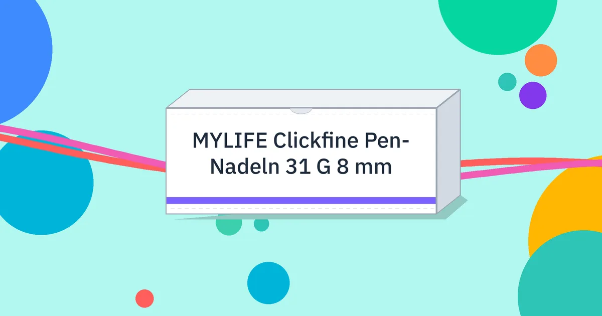 Symbolbild: Packung mit der Aufschrift MYLIFE Clickfine Pen-Nadeln 31 G 8 mm (PZN 10929760) – Verfügbarkeit und Bezug in Apotheken in Frankfurt am Main
