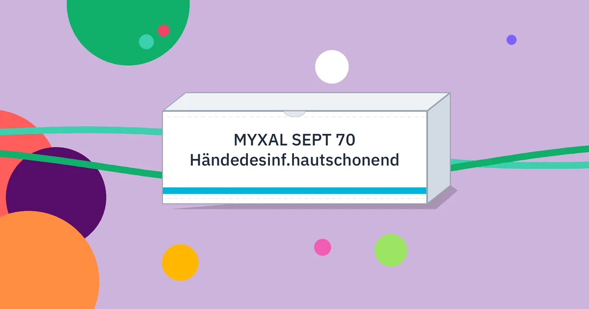 Symbolbild: Packung mit der Aufschrift MYXAL SEPT 70 Händedesinf.hautschonend (PZN 17396077) – Verfügbarkeit und Bezug in Apotheken in Frankfurt am Main