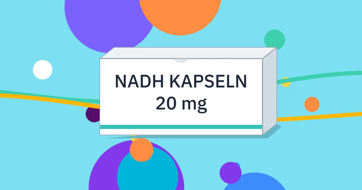 Symbolbild: Packung mit der Aufschrift NADH KAPSELN 20 mg (PZN 15868678) – Verfügbarkeit und Bezug in Apotheken in Frankfurt am Main