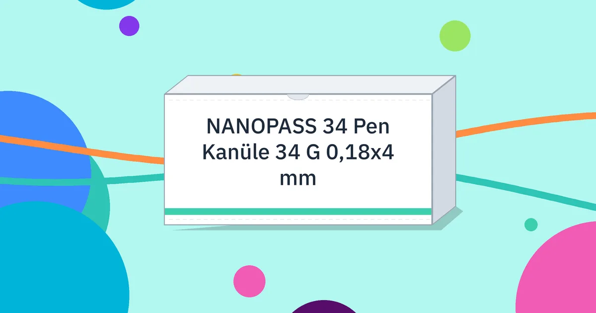 Symbolbild: Packung mit der Aufschrift NANOPASS 34 Pen Kanüle 34 G 0,18x4 mm (PZN 16595277) – Verfügbarkeit und Bezug in Apotheken in Frankfurt am Main