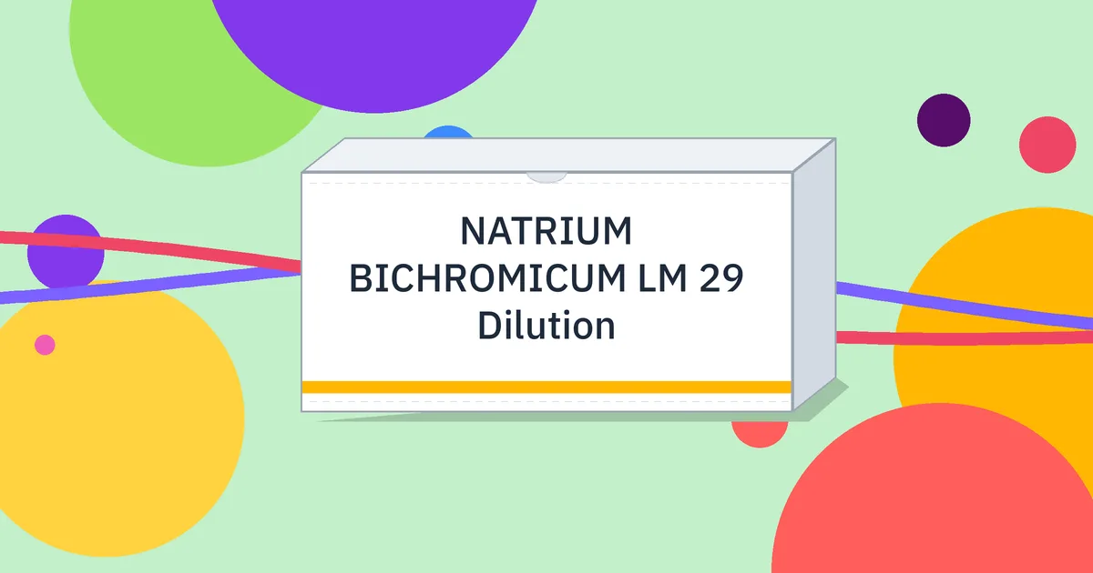 Symbolbild: Packung mit der Aufschrift NATRIUM BICHROMICUM LM 29 Dilution (PZN 12960975) – Verfügbarkeit und Bezug in Apotheken in Frankfurt am Main
