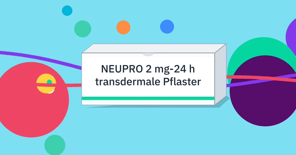 Symbolbild: Packung mit der Aufschrift NEUPRO 2 mg-24 h transdermale Pflaster (PZN 10217031) – Verfügbarkeit und Bezug in Apotheken in Frankfurt am Main