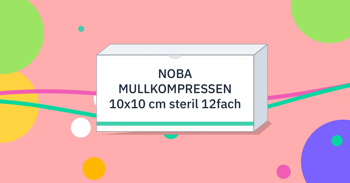Symbolbild: Packung mit der Aufschrift NOBA MULLKOMPRESSEN 10x10 cm steril 12fach (PZN 05527077) – Verfügbarkeit und Bezug in Apotheken in Frankfurt am Main