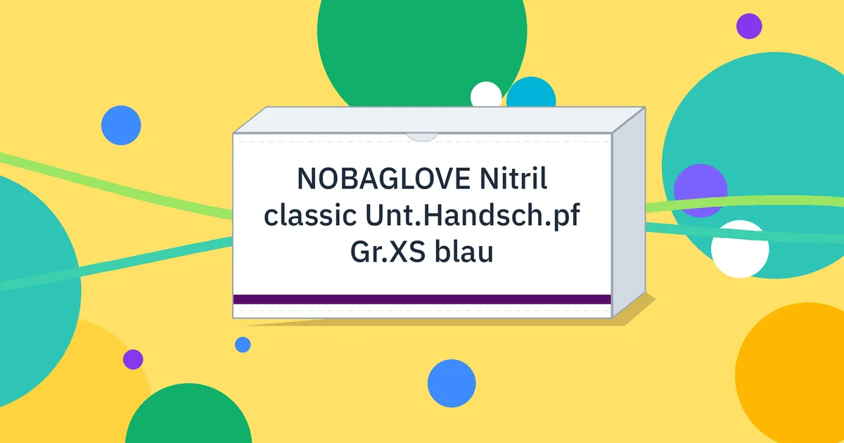 Symbolbild: Packung mit der Aufschrift NOBAGLOVE Nitril classic Unt.Handsch.pf Gr.XS blau (PZN 16945174) – Verfügbarkeit und Bezug in Apotheken in Frankfurt am Main