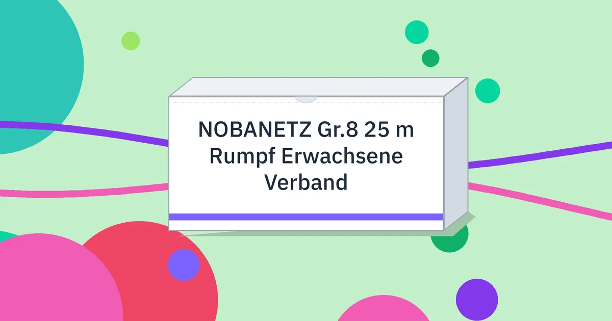 Symbolbild: Packung mit der Aufschrift NOBANETZ Gr.8 25 m Rumpf Erwachsene Verband (PZN 05508418) – Verfügbarkeit und Bezug in Apotheken in Frankfurt am Main
