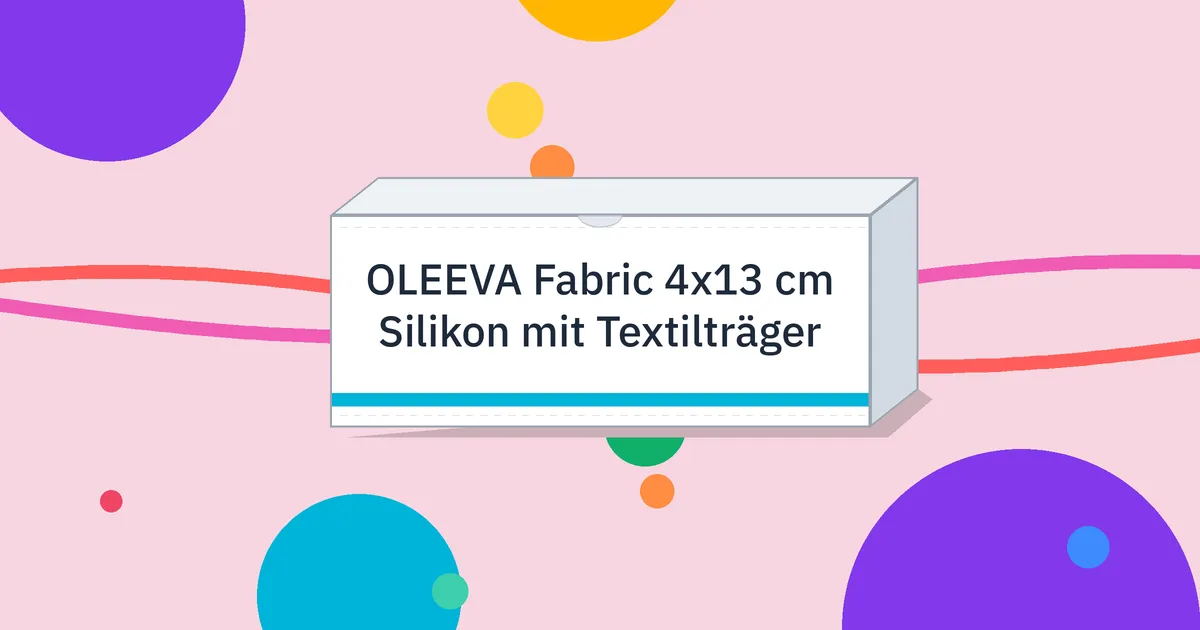 Symbolbild: Packung mit der Aufschrift OLEEVA Fabric 4x13 cm Silikon mit Textilträger (PZN 11577903) – Verfügbarkeit und Bezug in Apotheken in Frankfurt am Main