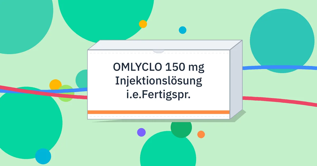 Symbolbild: Packung mit der Aufschrift OMLYCLO 150 mg Injektionslösung i.e.Fertigspr. (PZN 19203289) – Verfügbarkeit und Bezug in Apotheken in Frankfurt am Main