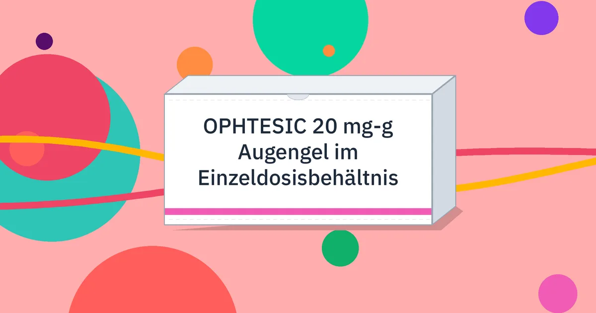 Symbolbild: Packung mit der Aufschrift OPHTESIC 20 mg-g Augengel im Einzeldosisbehältnis (PZN 18360791) – Verfügbarkeit und Bezug in Apotheken in Frankfurt am Main