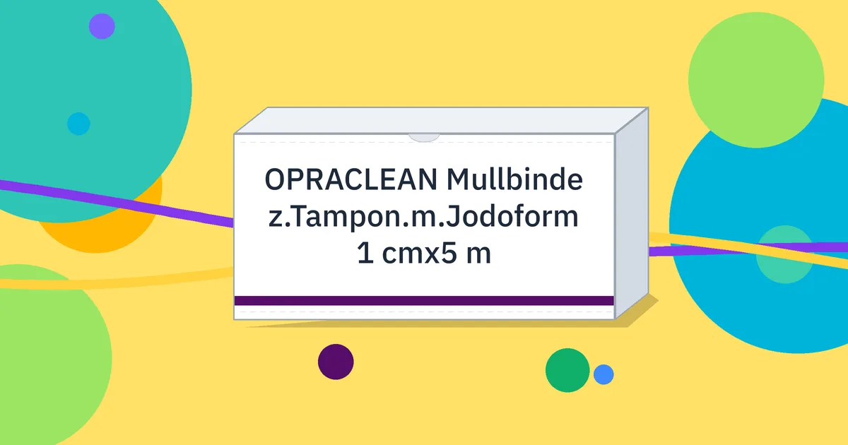 Symbolbild: Packung mit der Aufschrift OPRACLEAN Mullbinde z.Tampon.m.Jodoform 1 cmx5 m (PZN 18853045) – Verfügbarkeit und Bezug in Apotheken in Frankfurt am Main