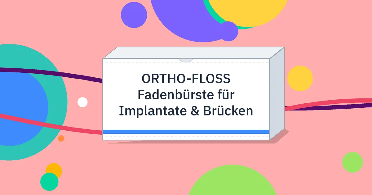 Symbolbild: Packung mit der Aufschrift ORTHO-FLOSS Fadenbürste für Implantate & Brücken (PZN 16528683) – Verfügbarkeit und Bezug in Apotheken in Frankfurt am Main