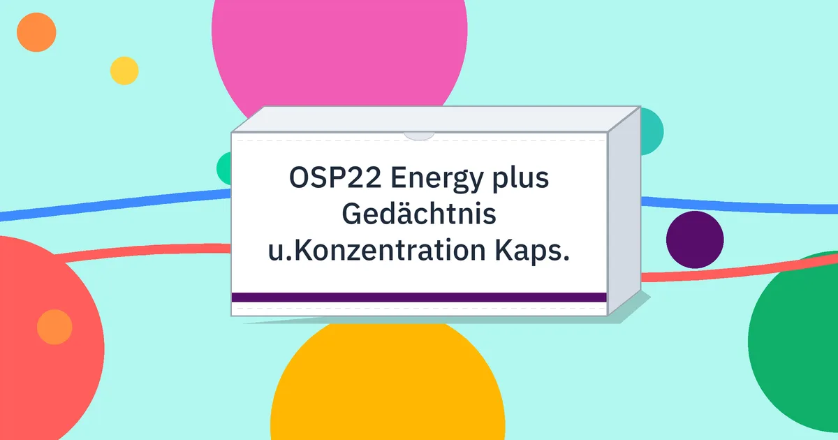 Symbolbild: Packung mit der Aufschrift OSP22 Energy plus Gedächtnis u.Konzentration Kaps. (PZN 14028692) – Verfügbarkeit und Bezug in Apotheken in Frankfurt am Main