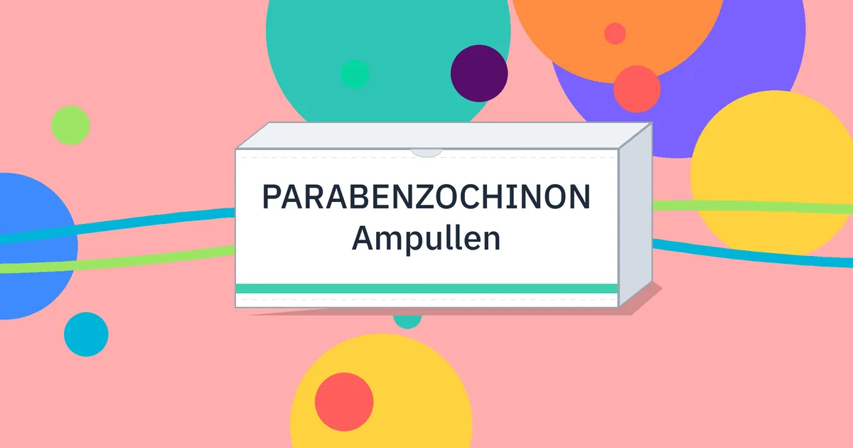Symbolbild: Packung mit der Aufschrift PARABENZOCHINON Ampullen (PZN 09918053) – Verfügbarkeit und Bezug in Apotheken in Frankfurt am Main