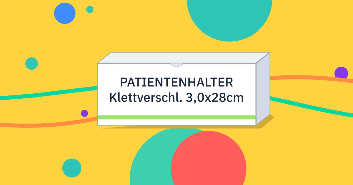 Symbolbild: Packung mit der Aufschrift PATIENTENHALTER Klettverschl. 3,0x28cm (PZN 02442601) – Verfügbarkeit und Bezug in Apotheken in Frankfurt am Main