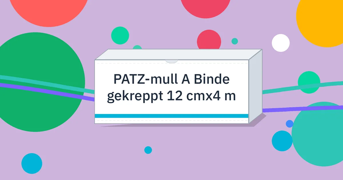 Symbolbild: Packung mit der Aufschrift PATZ-mull A Binde gekreppt 12 cmx4 m (PZN 06815022) – Verfügbarkeit und Bezug in Apotheken in Frankfurt am Main