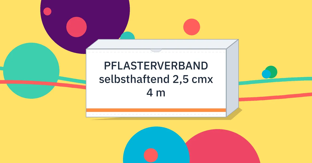 Symbolbild: Packung mit der Aufschrift PFLASTERVERBAND selbsthaftend 2,5 cmx 4 m (PZN 20162176) – Verfügbarkeit und Bezug in Apotheken in Frankfurt am Main