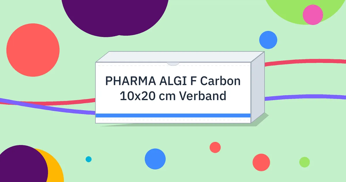 Symbolbild: Packung mit der Aufschrift PHARMA ALGI F Carbon 10x20 cm Verband (PZN 17468115) – Verfügbarkeit und Bezug in Apotheken in Frankfurt am Main