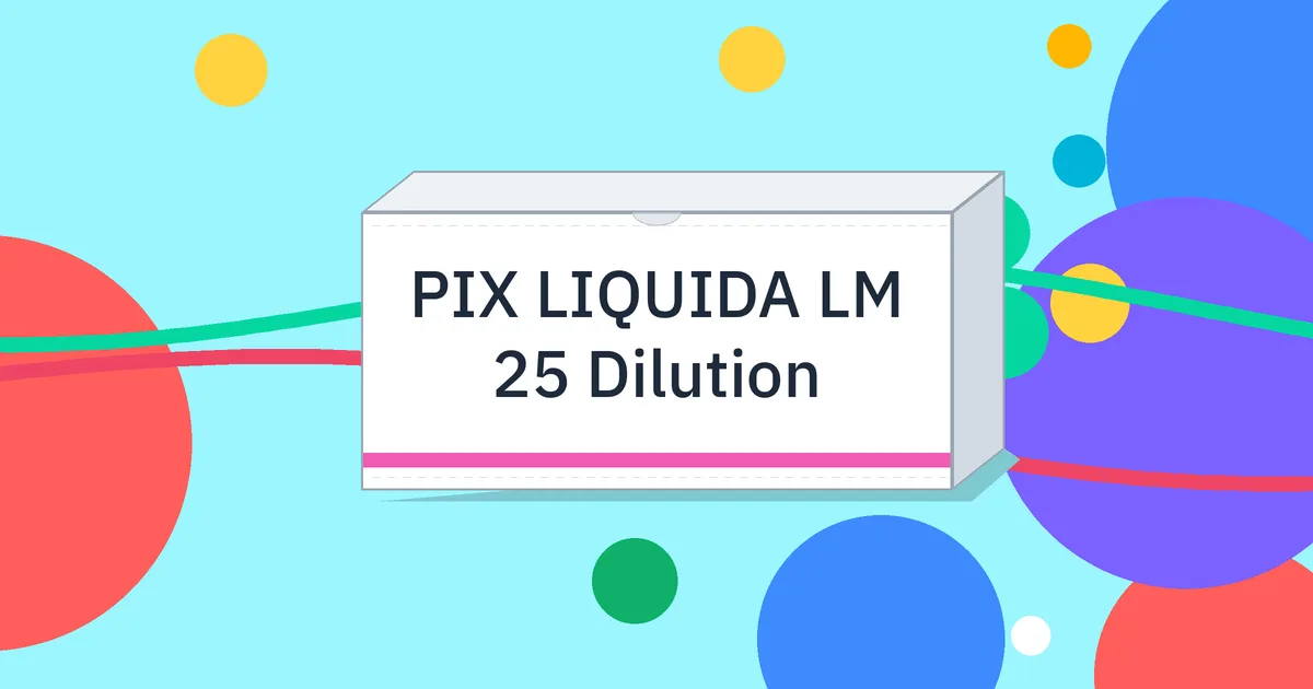 Symbolbild: Packung mit der Aufschrift PIX LIQUIDA LM 25 Dilution (PZN 13646407) – Verfügbarkeit und Bezug in Apotheken in Frankfurt am Main
