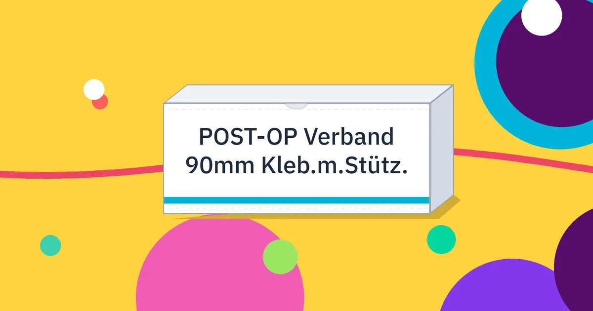Symbolbild: Packung mit der Aufschrift POST-OP Verband 90mm Kleb.m.Stütz. (PZN 03909886) – Verfügbarkeit und Bezug in Apotheken in Frankfurt am Main