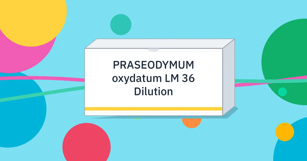 Symbolbild: Packung mit der Aufschrift PRASEODYMUM oxydatum LM 36 Dilution (PZN 13666812) – Verfügbarkeit und Bezug in Apotheken in Frankfurt am Main