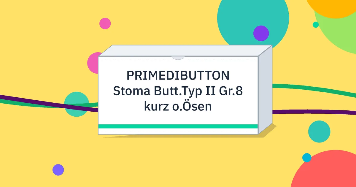Symbolbild: Packung mit der Aufschrift PRIMEDIBUTTON Stoma Butt.Typ II Gr.8 kurz o.Ösen (PZN 10791422) – Verfügbarkeit und Bezug in Apotheken in Frankfurt am Main