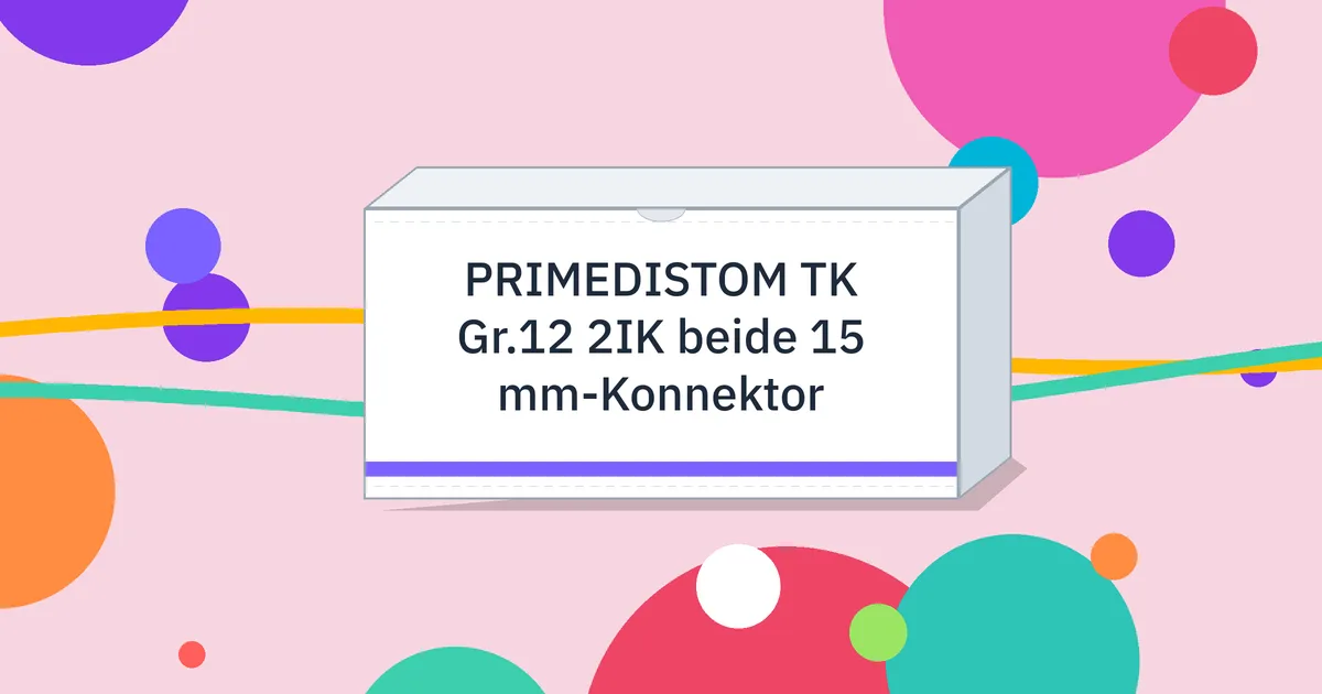 Symbolbild: Packung mit der Aufschrift PRIMEDISTOM TK Gr.12 2IK beide 15 mm-Konnektor (PZN 10209735) – Verfügbarkeit und Bezug in Apotheken in Frankfurt am Main