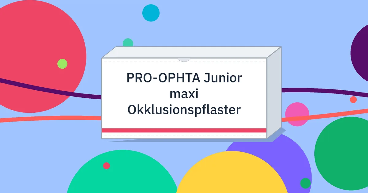 Symbolbild: Packung mit der Aufschrift PRO-OPHTA Junior maxi Okklusionspflaster (PZN 01499059) – Verfügbarkeit und Bezug in Apotheken in Frankfurt am Main
