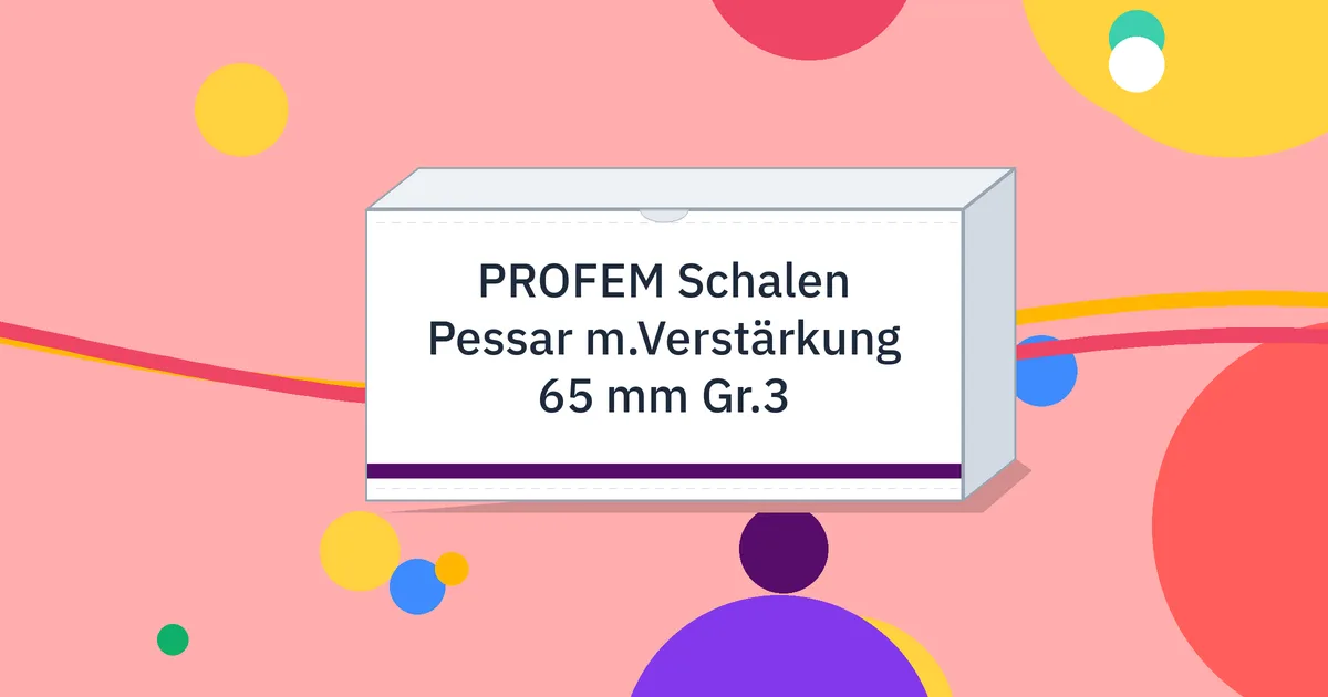Symbolbild: Packung mit der Aufschrift PROFEM Schalen Pessar m.Verstärkung 65 mm Gr.3 (PZN 11673222) – Verfügbarkeit und Bezug in Apotheken in Frankfurt am Main