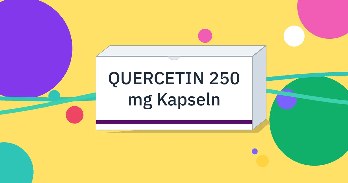 Symbolbild: Packung mit der Aufschrift QUERCETIN 250 mg Kapseln (PZN 18665929) – Verfügbarkeit und Bezug in Apotheken in Frankfurt am Main