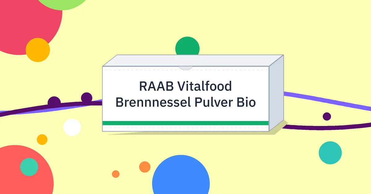 Symbolbild: Packung mit der Aufschrift RAAB Vitalfood Brennnessel Pulver Bio (PZN 19304487) – Verfügbarkeit und Bezug in Apotheken in Frankfurt am Main