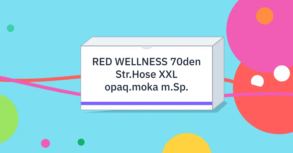 Symbolbild: Packung mit der Aufschrift RED WELLNESS 70den Str.Hose XXL opaq.moka m.Sp. (PZN 16176474) – Verfügbarkeit und Bezug in Apotheken in Frankfurt am Main