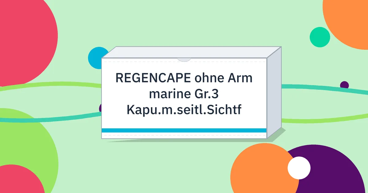 Symbolbild: Packung mit der Aufschrift REGENCAPE ohne Arm marine Gr.3 Kapu.m.seitl.Sichtf (PZN 12606995) – Verfügbarkeit und Bezug in Apotheken in Frankfurt am Main