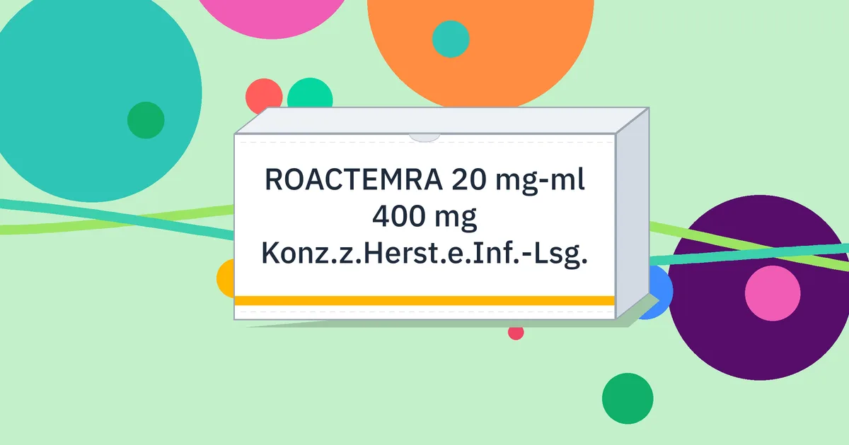 Symbolbild: Packung mit der Aufschrift ROACTEMRA 20 mg-ml 400 mg Konz.z.Herst.e.Inf.-Lsg. (PZN 12728971) – Verfügbarkeit und Bezug in Apotheken in Frankfurt am Main