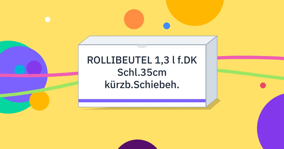 Symbolbild: Packung mit der Aufschrift ROLLIBEUTEL 1,3 l f.DK Schl.35cm kürzb.Schiebeh. (PZN 06094841) – Verfügbarkeit und Bezug in Apotheken in Frankfurt am Main