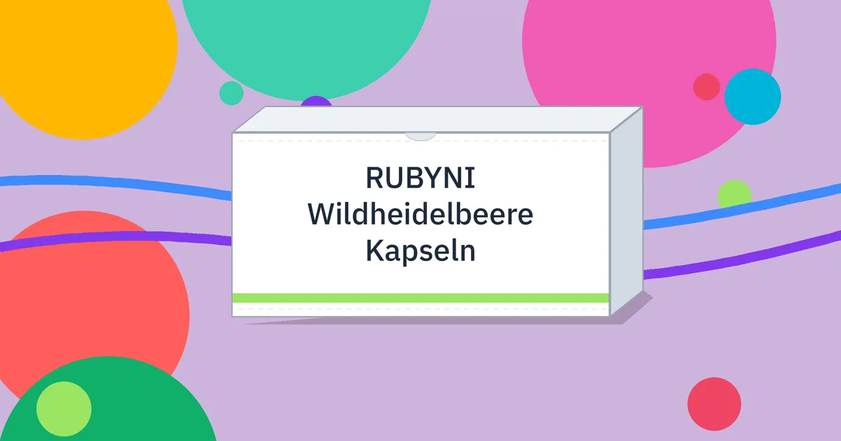 Symbolbild: Packung mit der Aufschrift RUBYNI Wildheidelbeere Kapseln (PZN 19162337) – Verfügbarkeit und Bezug in Apotheken in Frankfurt am Main
