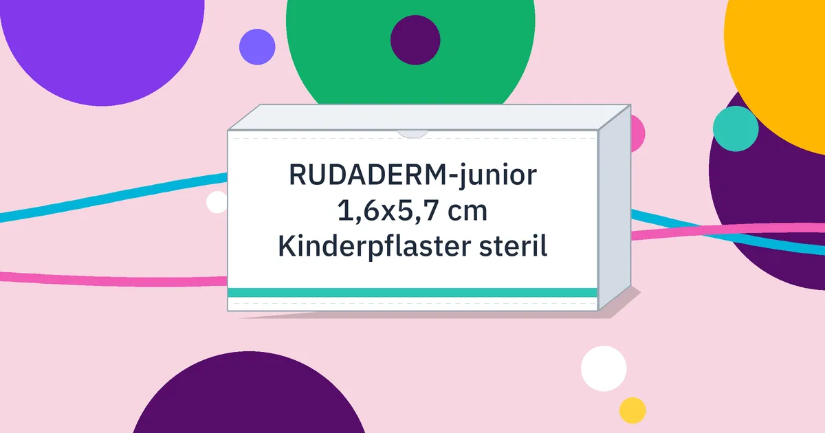 Symbolbild: Packung mit der Aufschrift RUDADERM-junior 1,6x5,7 cm Kinderpflaster steril (PZN 15879297) – Verfügbarkeit und Bezug in Apotheken in Frankfurt am Main