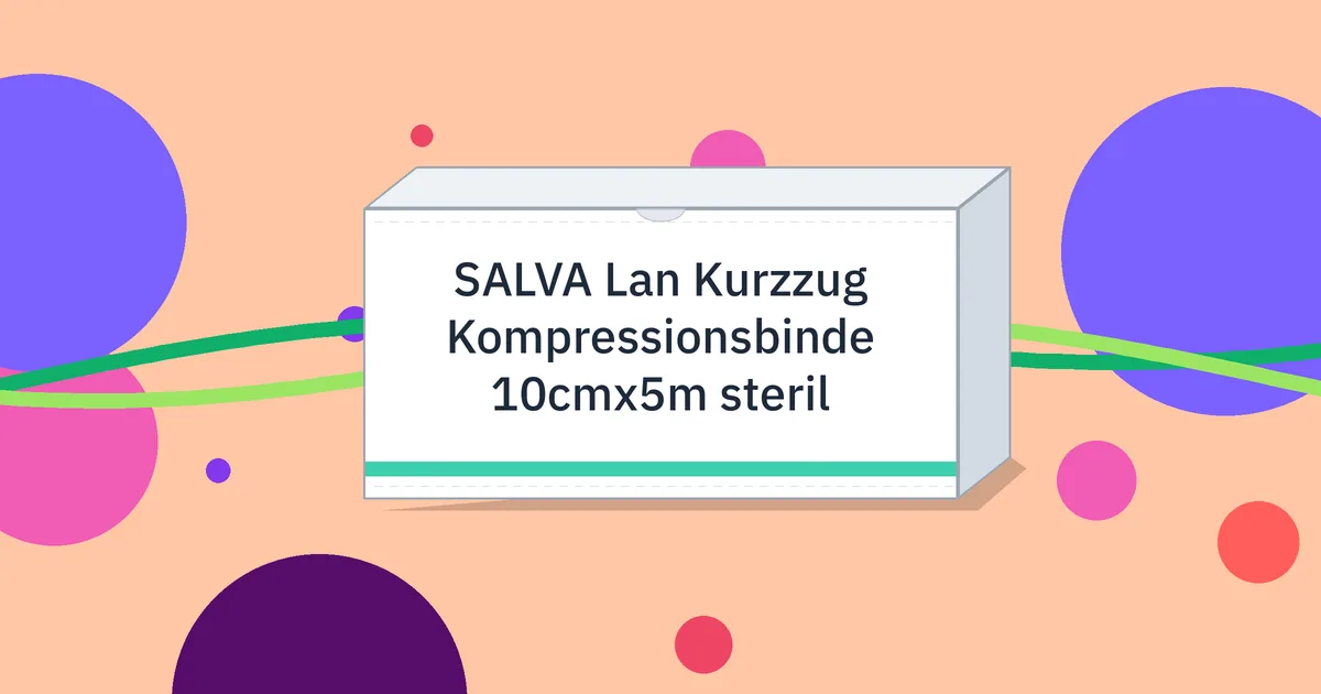 Symbolbild: Packung mit der Aufschrift SALVA Lan Kurzzug Kompressionsbinde 10cmx5m steril (PZN 19768821) – Verfügbarkeit und Bezug in Apotheken in Frankfurt am Main