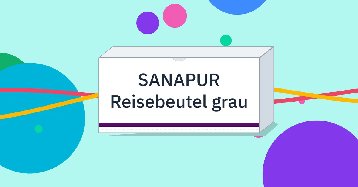Symbolbild: Packung mit der Aufschrift SANAPUR Reisebeutel grau (PZN 10835390) – Verfügbarkeit und Bezug in Apotheken in Frankfurt am Main