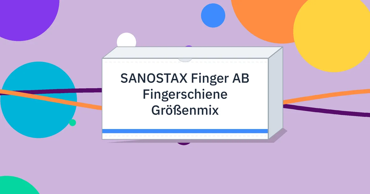 Symbolbild: Packung mit der Aufschrift SANOSTAX Finger AB Fingerschiene Größenmix (PZN 10197104) – Verfügbarkeit und Bezug in Apotheken in Frankfurt am Main