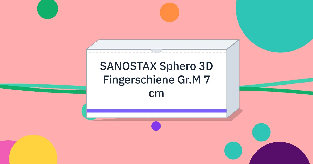 Symbolbild: Packung mit der Aufschrift SANOSTAX Sphero 3D Fingerschiene Gr.M 7 cm (PZN 17416584) – Verfügbarkeit und Bezug in Apotheken in Frankfurt am Main