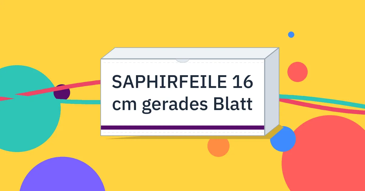 Symbolbild: Packung mit der Aufschrift SAPHIRFEILE 16 cm gerades Blatt (PZN 17288287) – Verfügbarkeit und Bezug in Apotheken in Frankfurt am Main