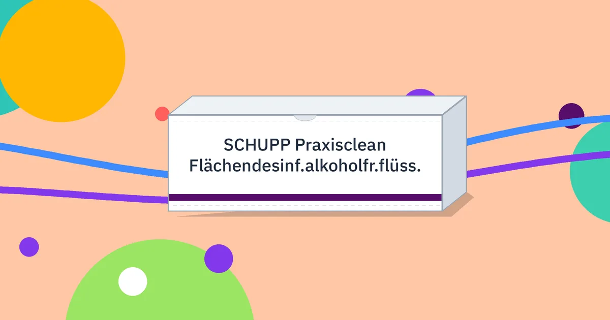 Symbolbild: Packung mit der Aufschrift SCHUPP Praxisclean Flächendesinf.alkoholfr.flüss. (PZN 16859888) – Verfügbarkeit und Bezug in Apotheken in Frankfurt am Main