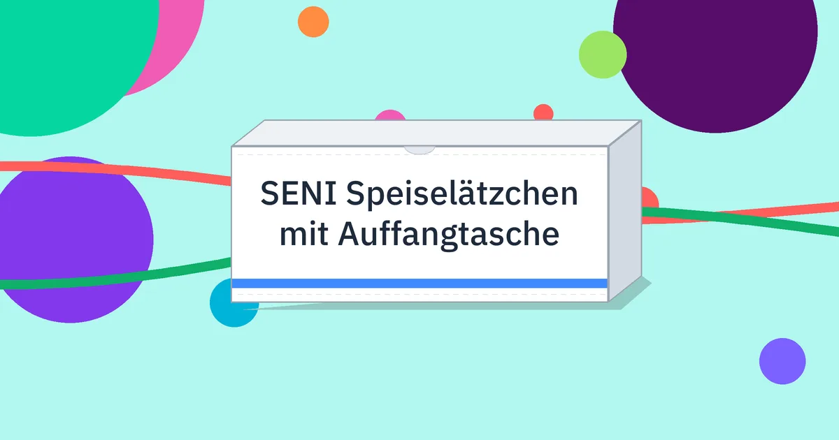 Symbolbild: Packung mit der Aufschrift SENI Speiselätzchen mit Auffangtasche (PZN 09337801) – Verfügbarkeit und Bezug in Apotheken in Frankfurt am Main