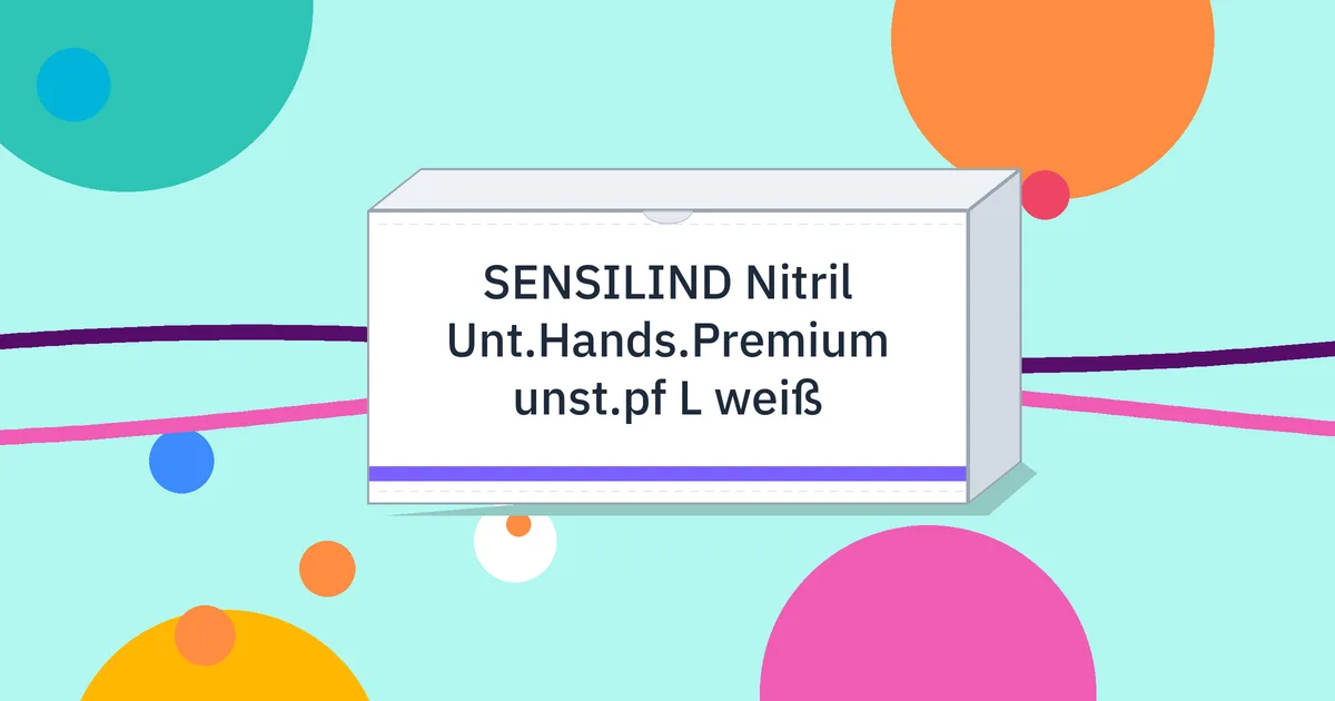 Symbolbild: Packung mit der Aufschrift SENSILIND Nitril Unt.Hands.Premium unst.pf L weiß (PZN 14354049) – Verfügbarkeit und Bezug in Apotheken in Frankfurt am Main