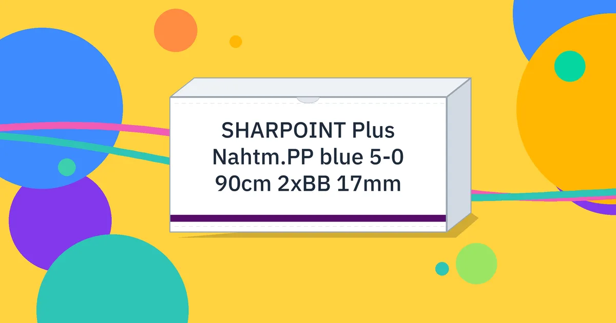 Symbolbild: Packung mit der Aufschrift SHARPOINT Plus Nahtm.PP blue 5-0 90cm 2xBB 17mm (PZN 17985804) – Verfügbarkeit und Bezug in Apotheken in Frankfurt am Main