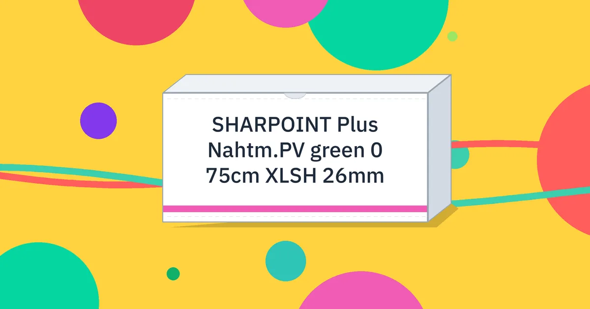 Symbolbild: Packung mit der Aufschrift SHARPOINT Plus Nahtm.PV green 0 75cm XLSH 26mm (PZN 17996363) – Verfügbarkeit und Bezug in Apotheken in Frankfurt am Main