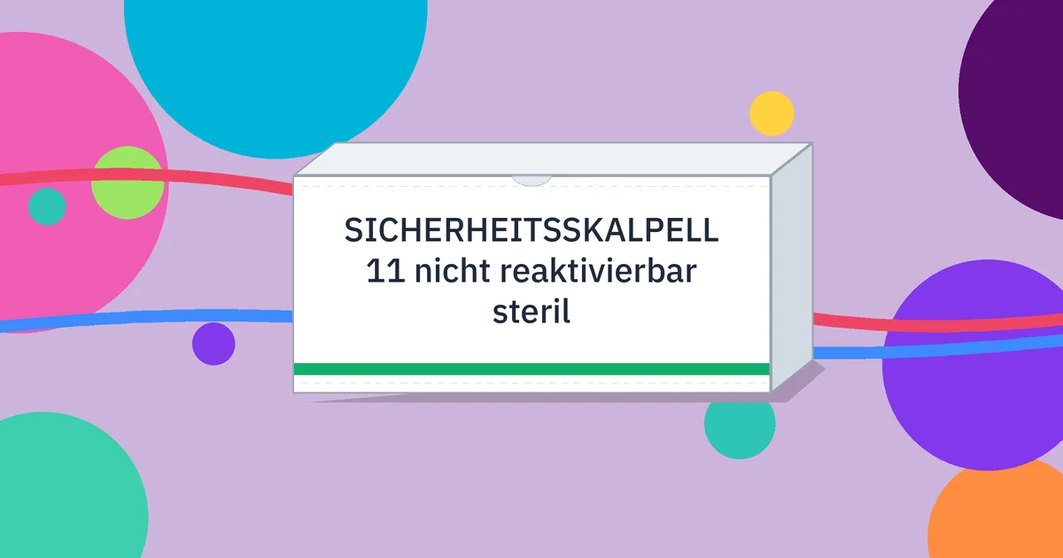 Symbolbild: Packung mit der Aufschrift SICHERHEITSSKALPELL 11 nicht reaktivierbar steril (PZN 09107171) – Verfügbarkeit und Bezug in Apotheken in Frankfurt am Main