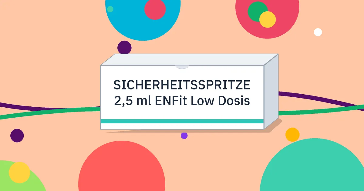 Symbolbild: Packung mit der Aufschrift SICHERHEITSSPRITZE 2,5 ml ENFit Low Dosis (PZN 12339873) – Verfügbarkeit und Bezug in Apotheken in Frankfurt am Main